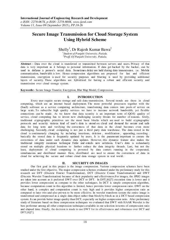 Pdf Secure Image Transmission For Cloud Storage System Using Hybrid Scheme