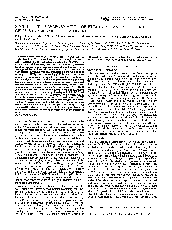 (PDF) Single-step transformation of human breast epithelial cells by ...