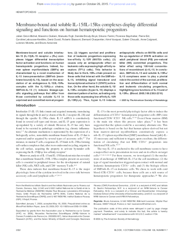 (PDF) Membrane-bound and soluble IL-15/IL-15Rα complexes display differential signaling and ...
