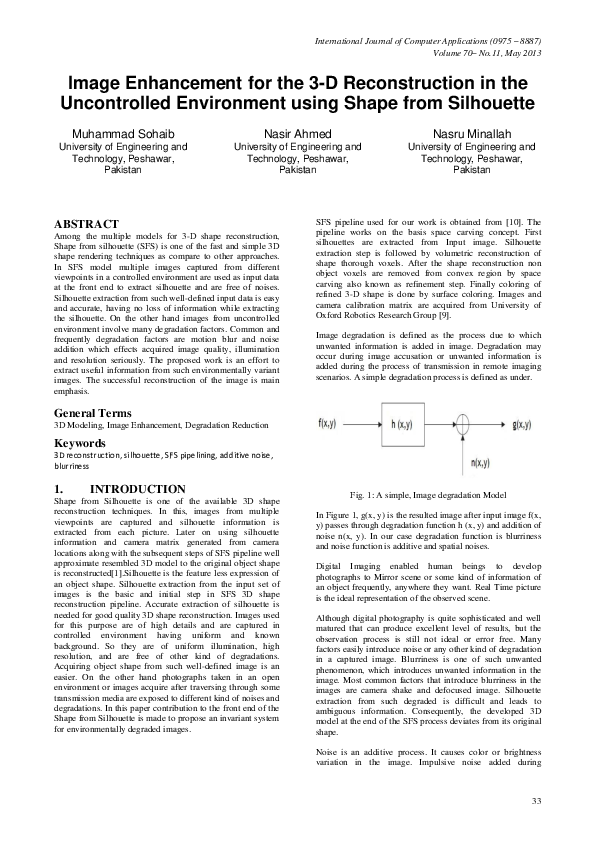 (PDF) Image Enhancement for the 3-D Reconstruction in the Uncontrolled ...