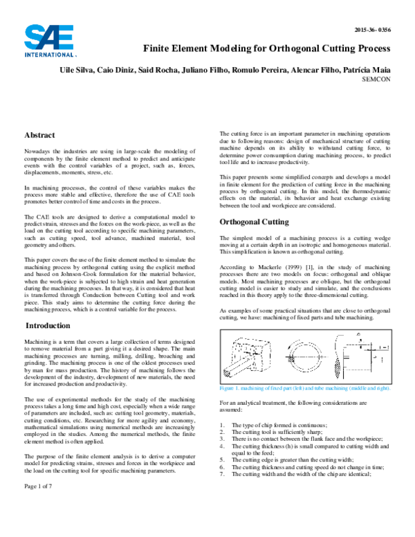 Finite Element Analysis Of Orthogonal Cutting