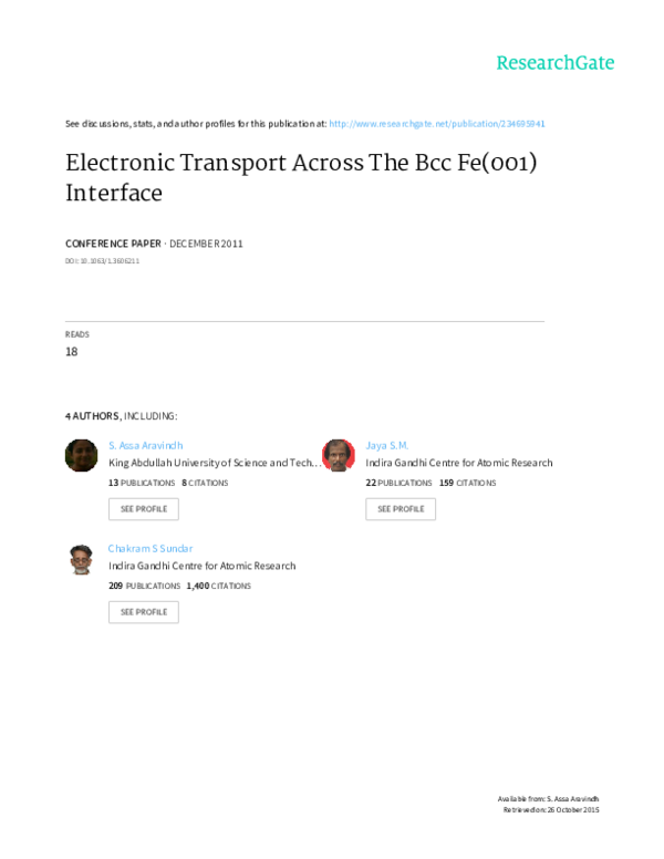 (PDF) Electronic transport across the bcc Fe (001) interface