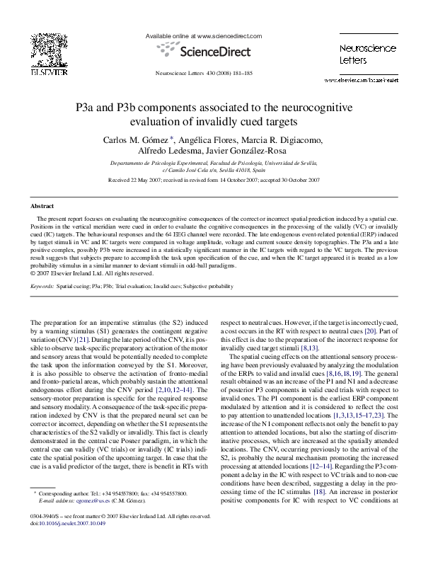 (PDF) P3a and P3b components associated to the neurocognitive ...