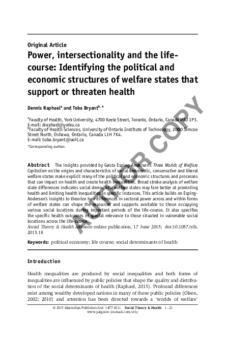 (PDF) Power, intersectionality and the life course: Identifying the ...