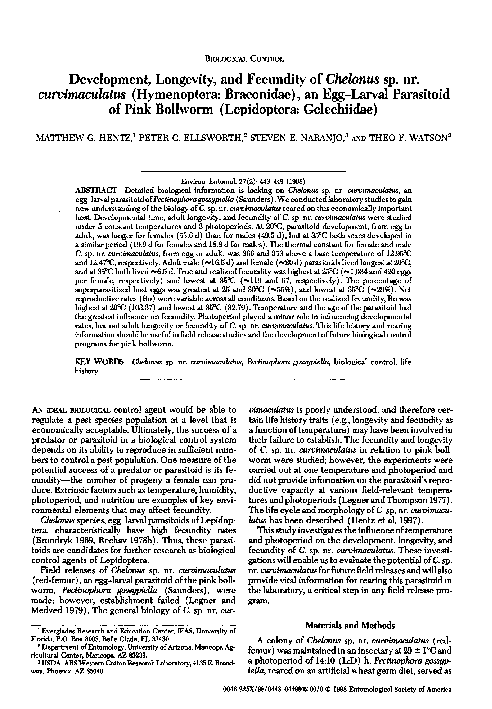 (PDF) Development, Longevity, and Fecundity of Chelonus sp. nr ...