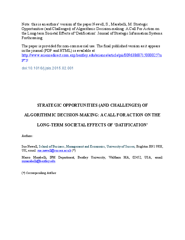 (PDF) STRATEGIC OPPORTUNITIES (AND CHALLENGES) OF ALGORITHMIC DECISION-MAKING: A CALL FOR ACTION ...