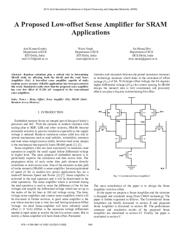(PDF) A Proposed Low-offset Sense Amplifier for SRAM Applications
