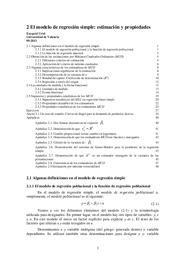 (PDF) 2 El modelo de regresion lineal simple estimacion y propiedades