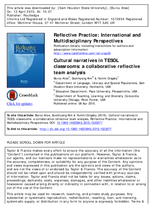 (PDF) Cultural narratives in TESOL classrooms: a collaborative ...