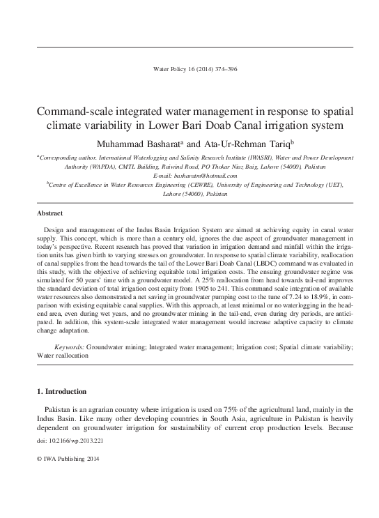 (PDF) Command scale integrated water management in response to spatial ...