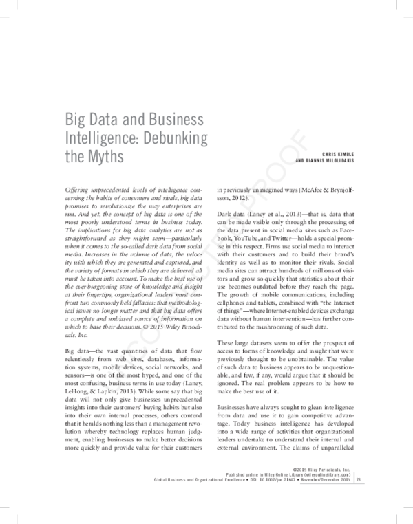 (PDF) Big Data and Business Intelligence: Debunking the Myths