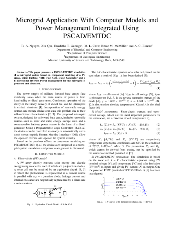 (PDF) Microgrid application with computer models and power management integrated using PSCAD/EMTDC