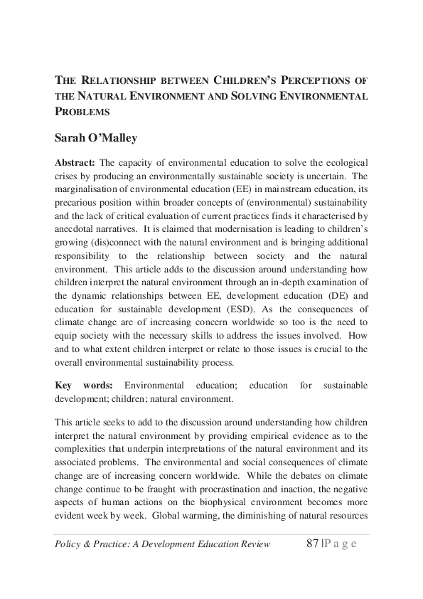 (PDF) The Relationship between Children's Perceptions of the Natural Environment and Solving ...