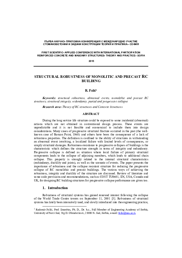 (PDF) STRUCTURAL ROBUSTNESS OF MONOLITIC AND PRECAST RC BUILDING