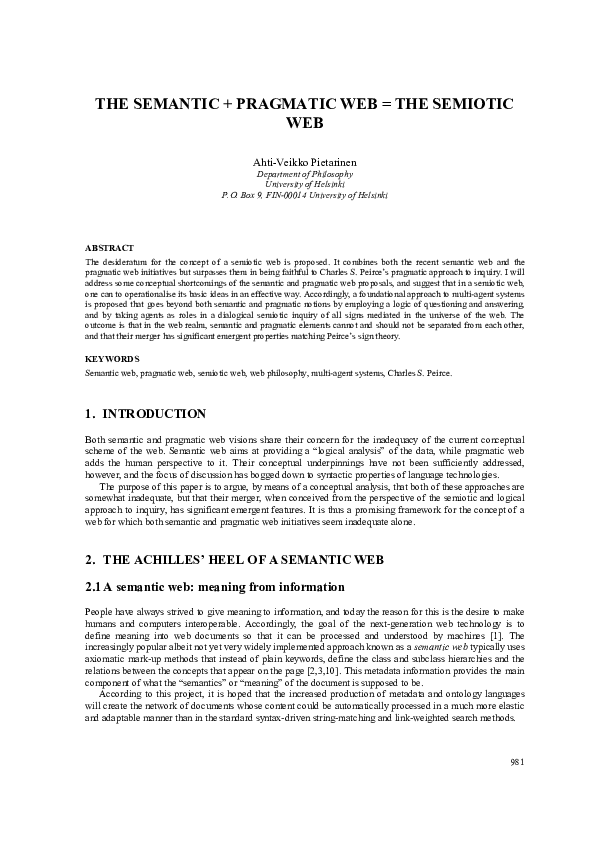 (PDF) THE SEMANTIC + PRAGMATIC WEB = THE SEMIOTIC WEB