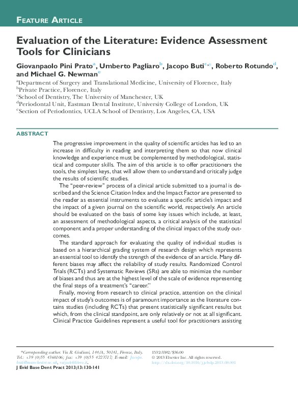 (PDF) Evaluation of the Literature: Evidence Assessment Tools for ...