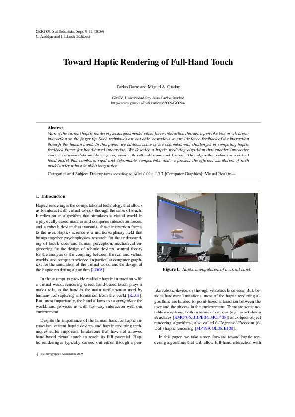 (PDF) Haptic Rendering for Hand Interaction with Deformable Surfaces
