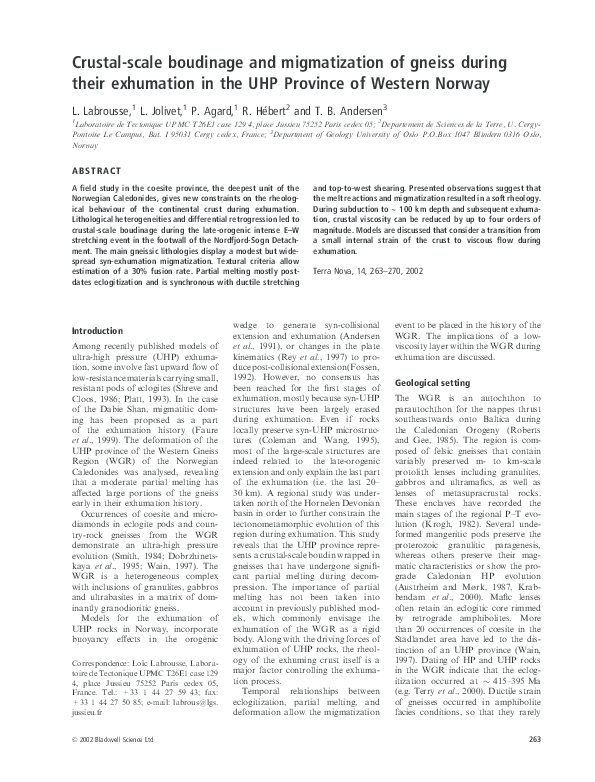 Pdf Crustal Scale Boudinage And Migmatization Of Gneiss During Their Exhumation In The Uhp