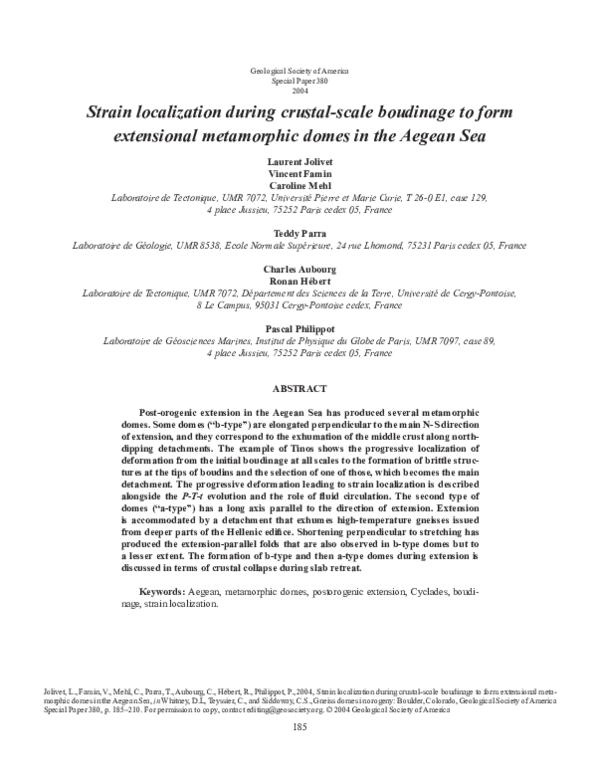 Pdf Strain Localization During Crustal Scale Boudinage To Form Extensional Metamorphic Domes