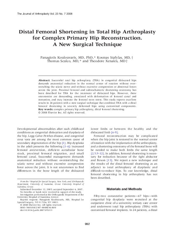 (PDF) Distal Femoral Shortening in Total Hip Arthroplasty for Complex ...