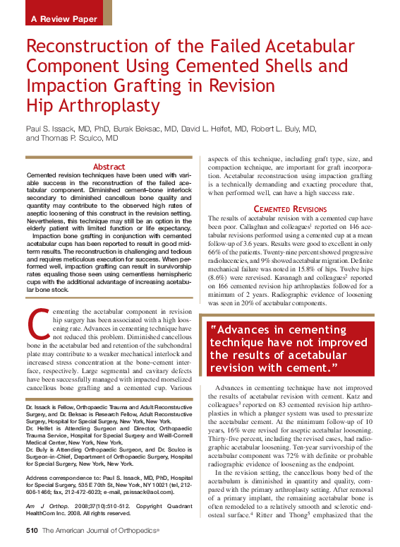 (PDF) Reconstruction of the failed acetabular component using cemented ...