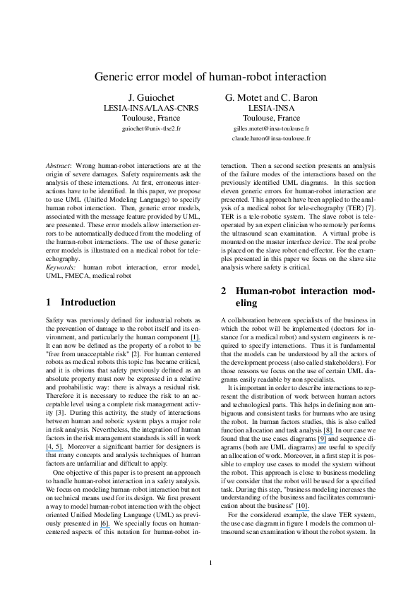 (PDF) Generic error model of human-robot interaction