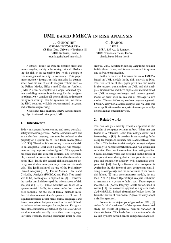 (PDF) UML based FMECA in risk analysis
