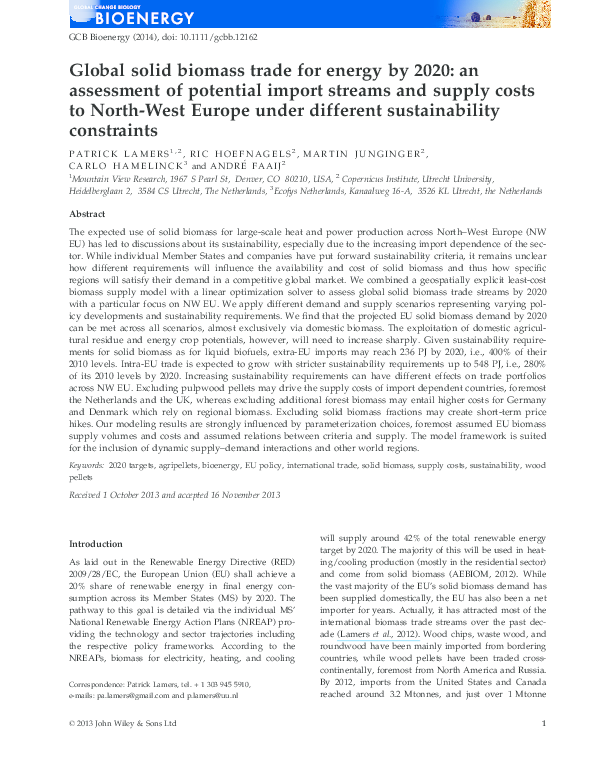 (PDF) Global solid biomass trade for energy by 2020: an assessment of ...