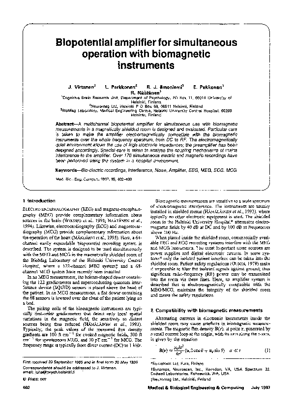 (PDF) Multichannel Biopotential Amplifier for Biomagnetics