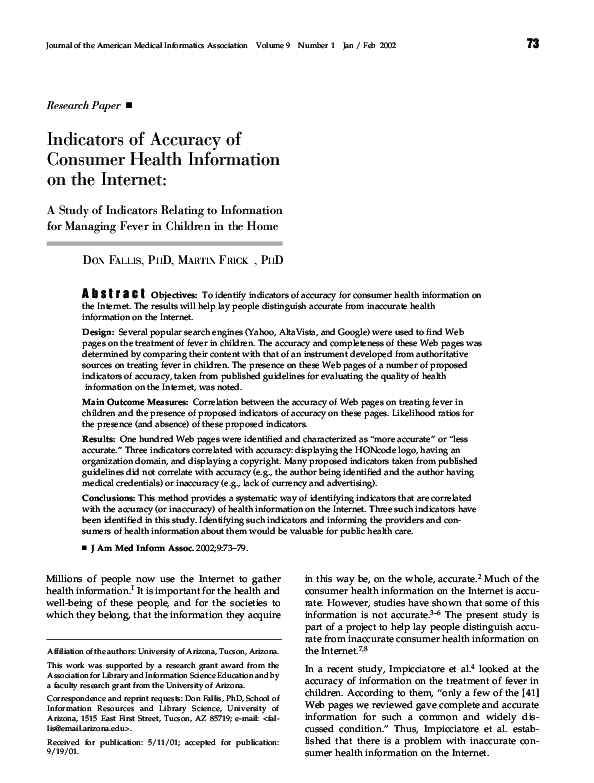 (PDF) Indicators of Accuracy of Consumer Health Information on the ...