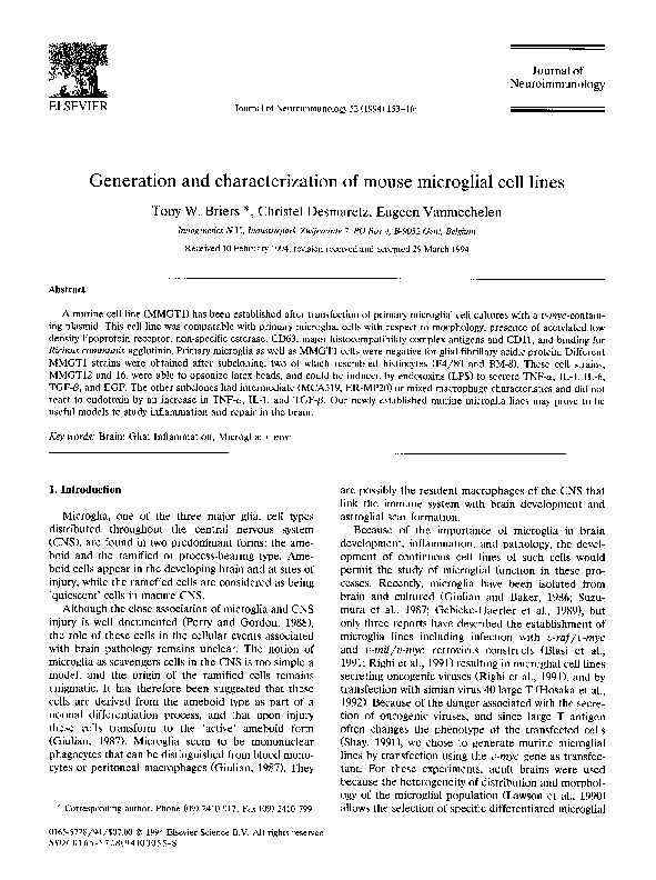 (PDF) Generation and characterization of mouse microglial cell lines