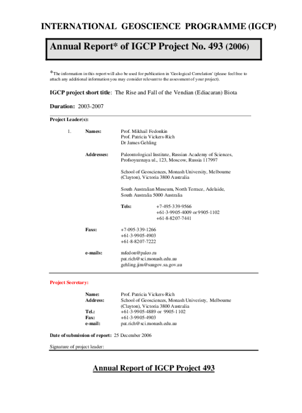 (PDF) INTERNATIONAL GEOSCIENCE PROGRAMME (IGCP) | James Gehling ...
