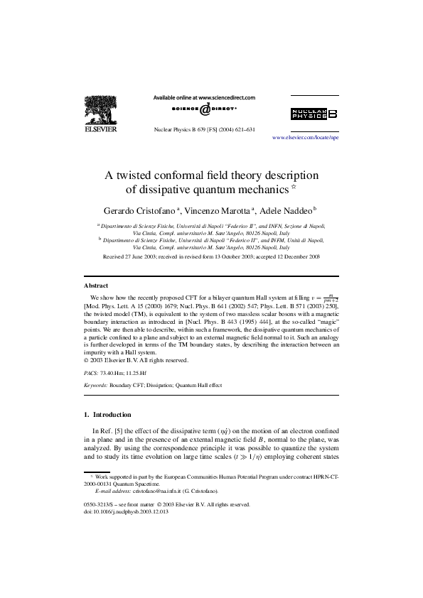 (PDF) A TWISTED CONFORMAL FIELD THEORY DESCRIPTION OF THE QUANTUM HALL EFFECT