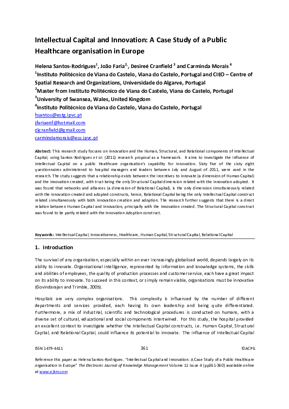 (PDF) Intellectual Capital and Innovation: A Case Study of a Public ...