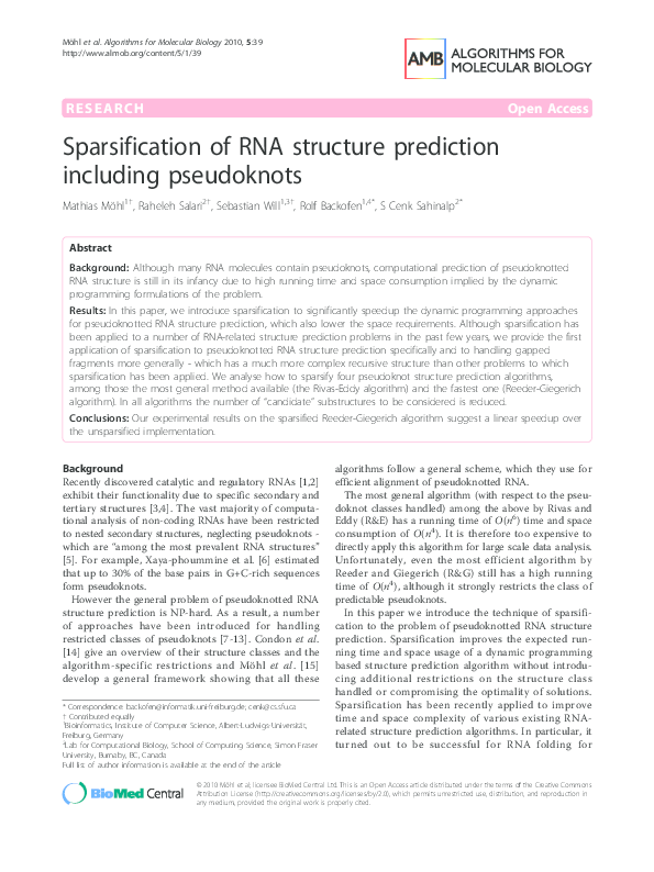 (PDF) Sparsification of RNA structure prediction including pseudoknots