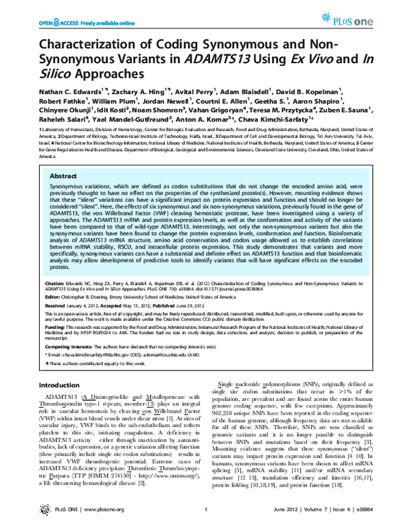Pdf Characterization Of Coding Synonymous And Non Synonymous Variants