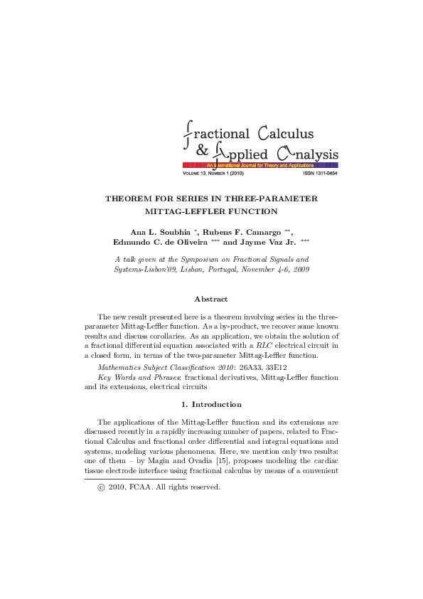 Pdf Theorem For Series In Three Parameter Mittag Leffler Function