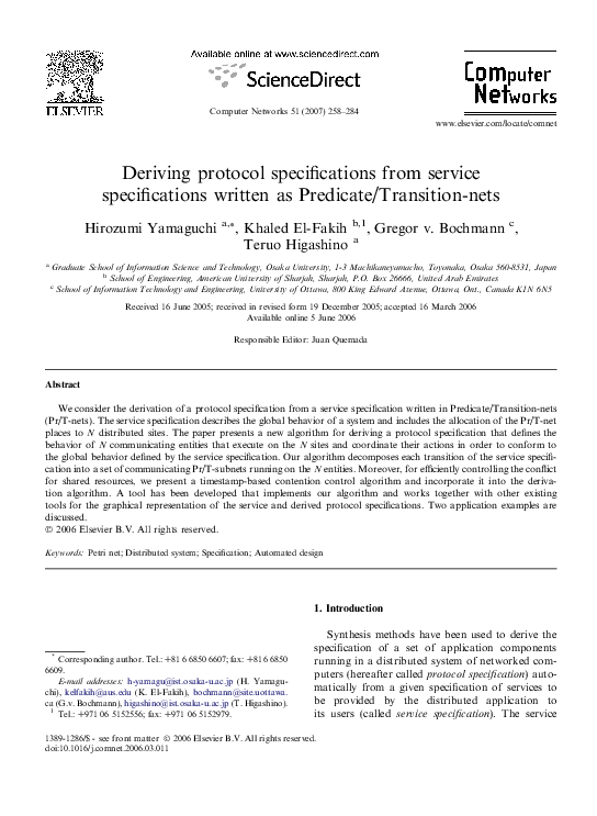 (PDF) Deriving protocol specifications from service specifications