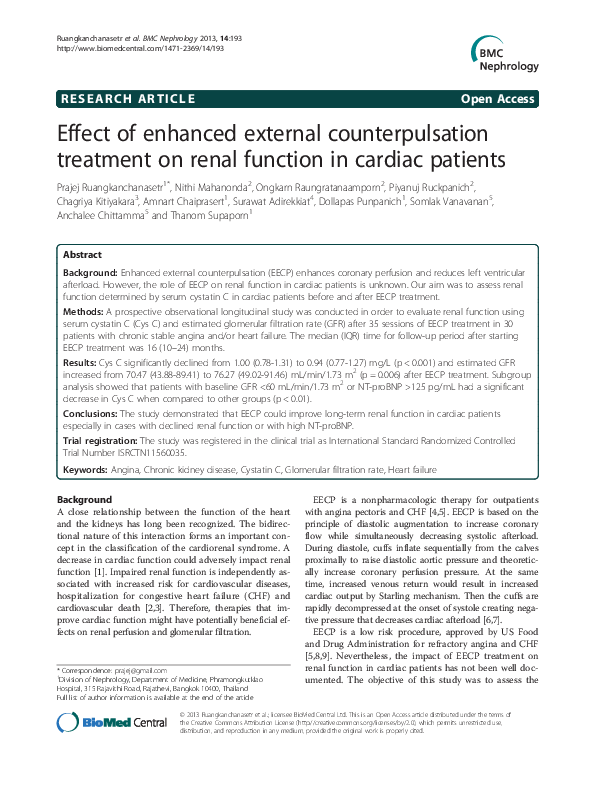 (PDF) Effect of enhanced external counterpulsation treatment on renal function in cardiac patients