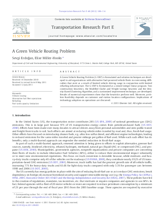 Pdf A Green Vehicle Routing Problem