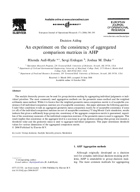 (PDF) An experiment on the consistency of aggregated comparison ...