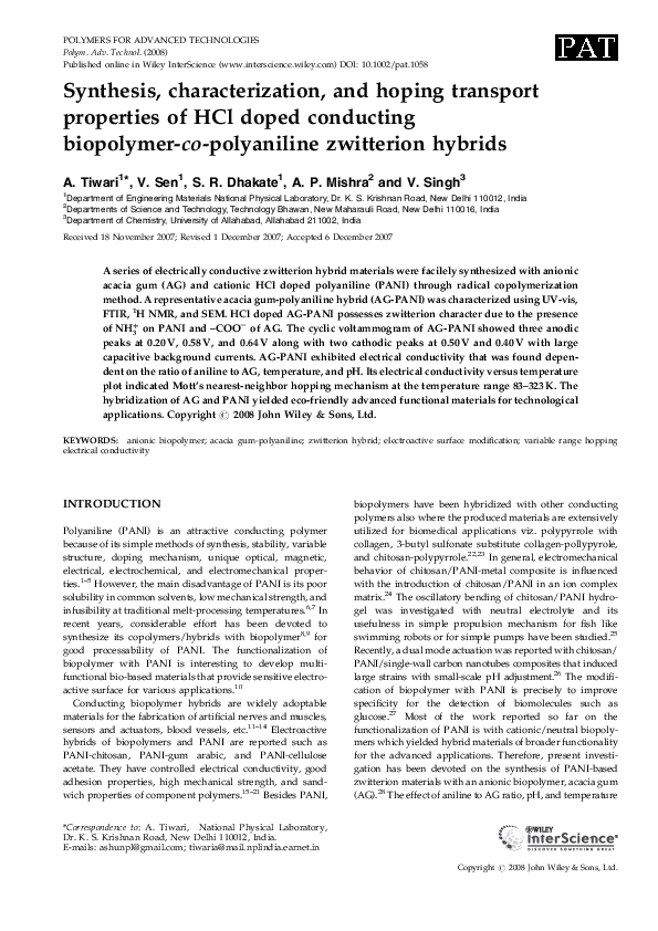 (PDF) Synthesis, characterization, and hoping transport properties of ...