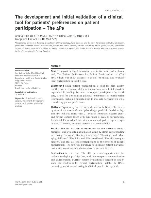 Pdf The Development And Initial Validation Of A Clinical Tool For Patients Preferences On