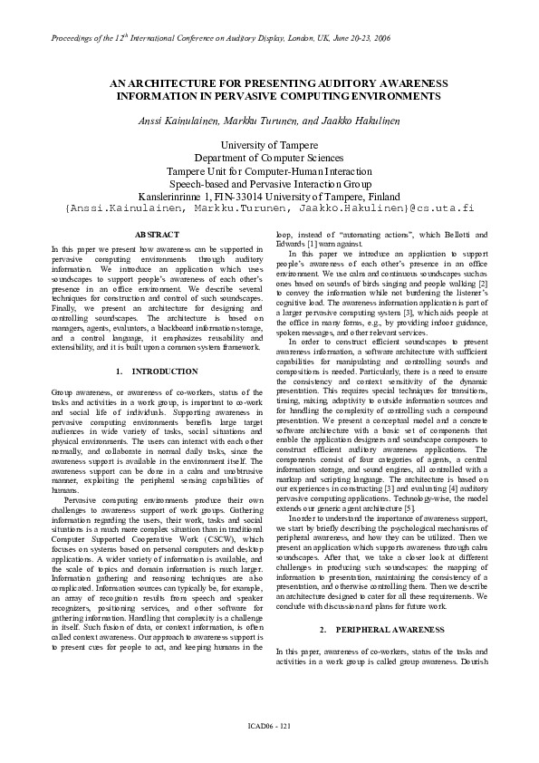 (PDF) An architecture for presenting auditory awareness information in ...