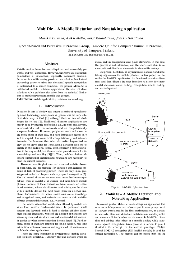 (PDF) Mobidic - a mobile dictation and notetaking application