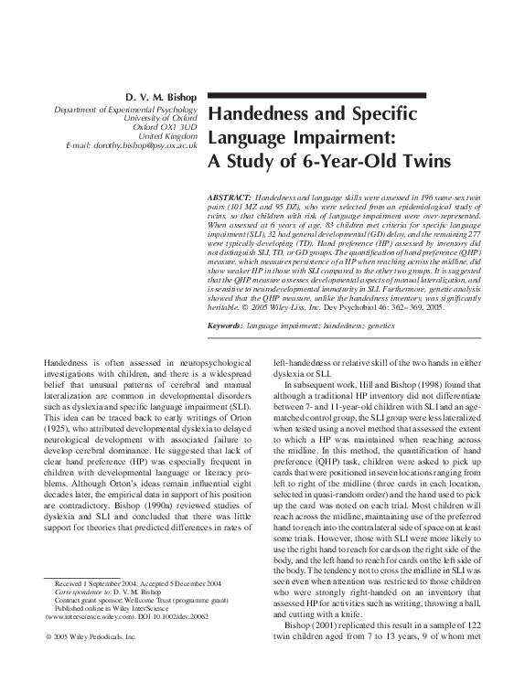 PDF Handedness And Specific Language Impairment A Study Of 6 year PDF Handedness And Specific Language Impairment A Study Of 6 year