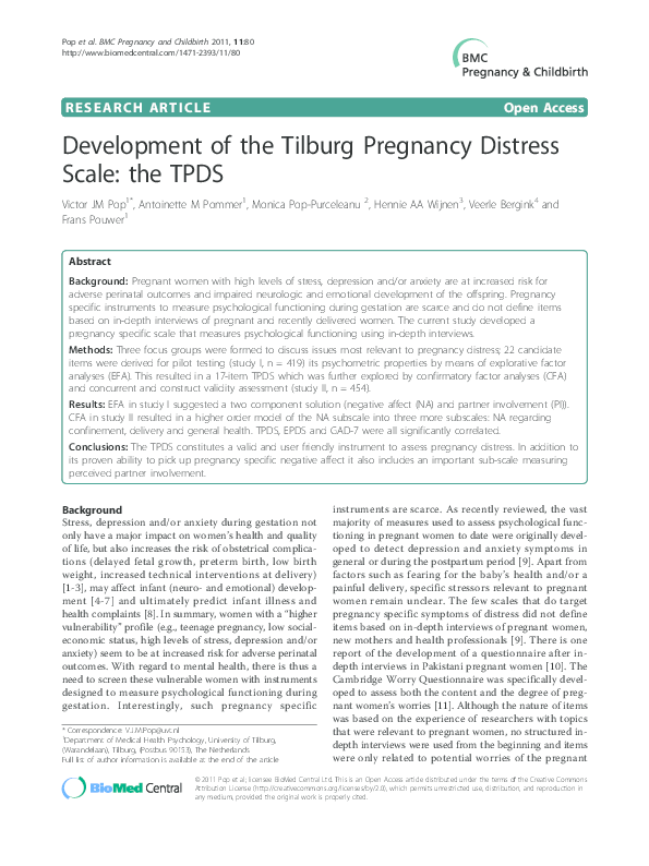(PDF) Development of the Tilburg Pregnancy Distress Scale: the TPDS