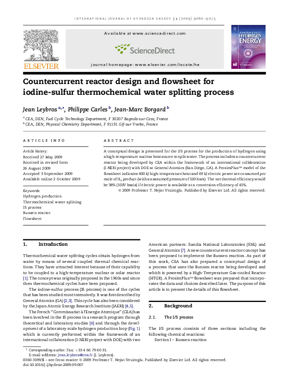 (PDF) Countercurrent reactor design and flowsheet for iodine-sulfur ...
