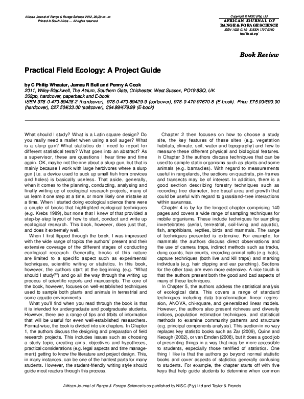 (PDF) Practical Field Ecology: a Project Guide