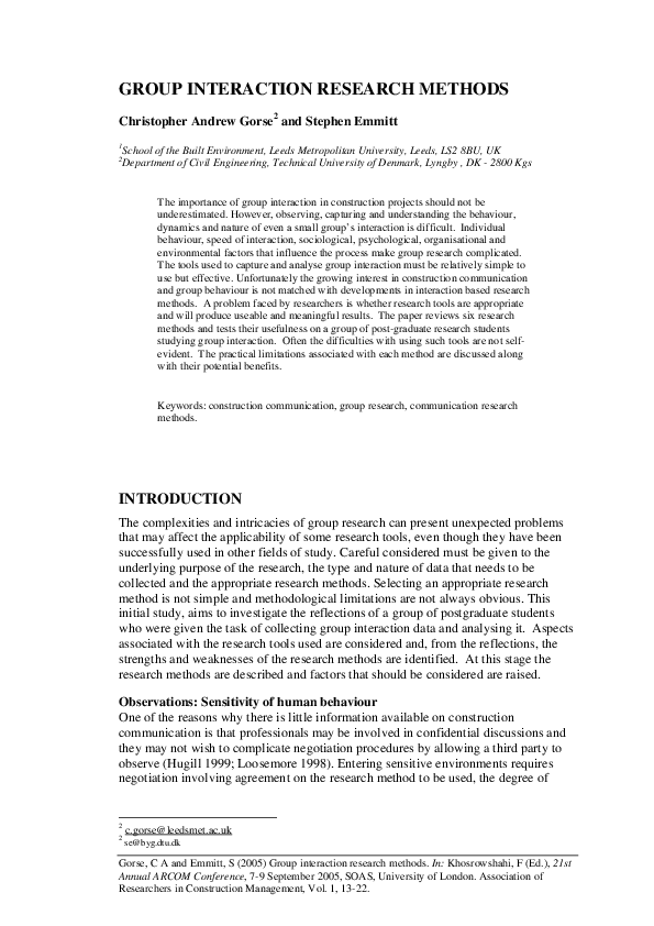 (PDF) GROUP INTERACTION RESEARCH METHODS